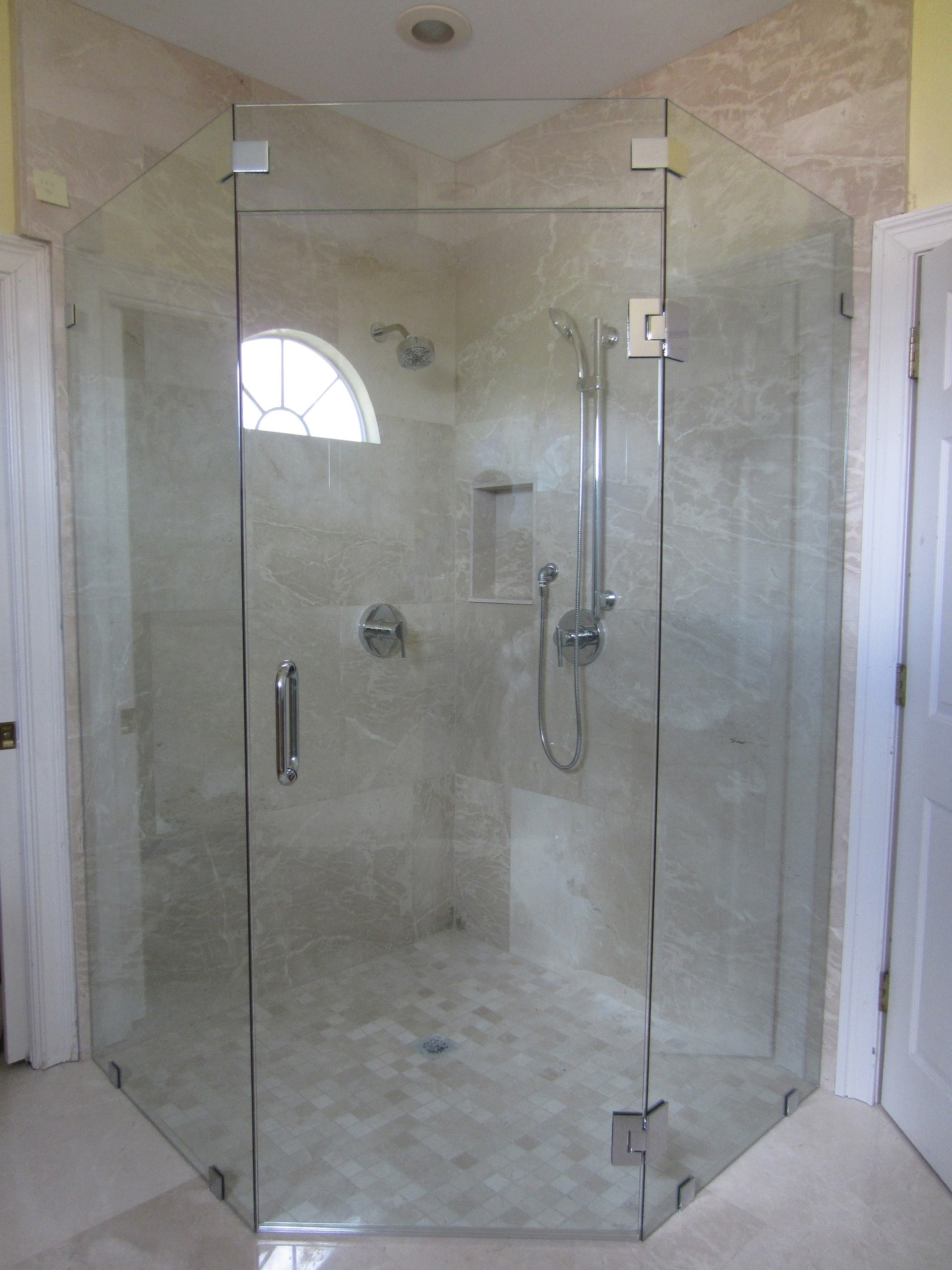 View our 3/8" Transom Glass Shower Doors Gallery | Dixie Shower Doors